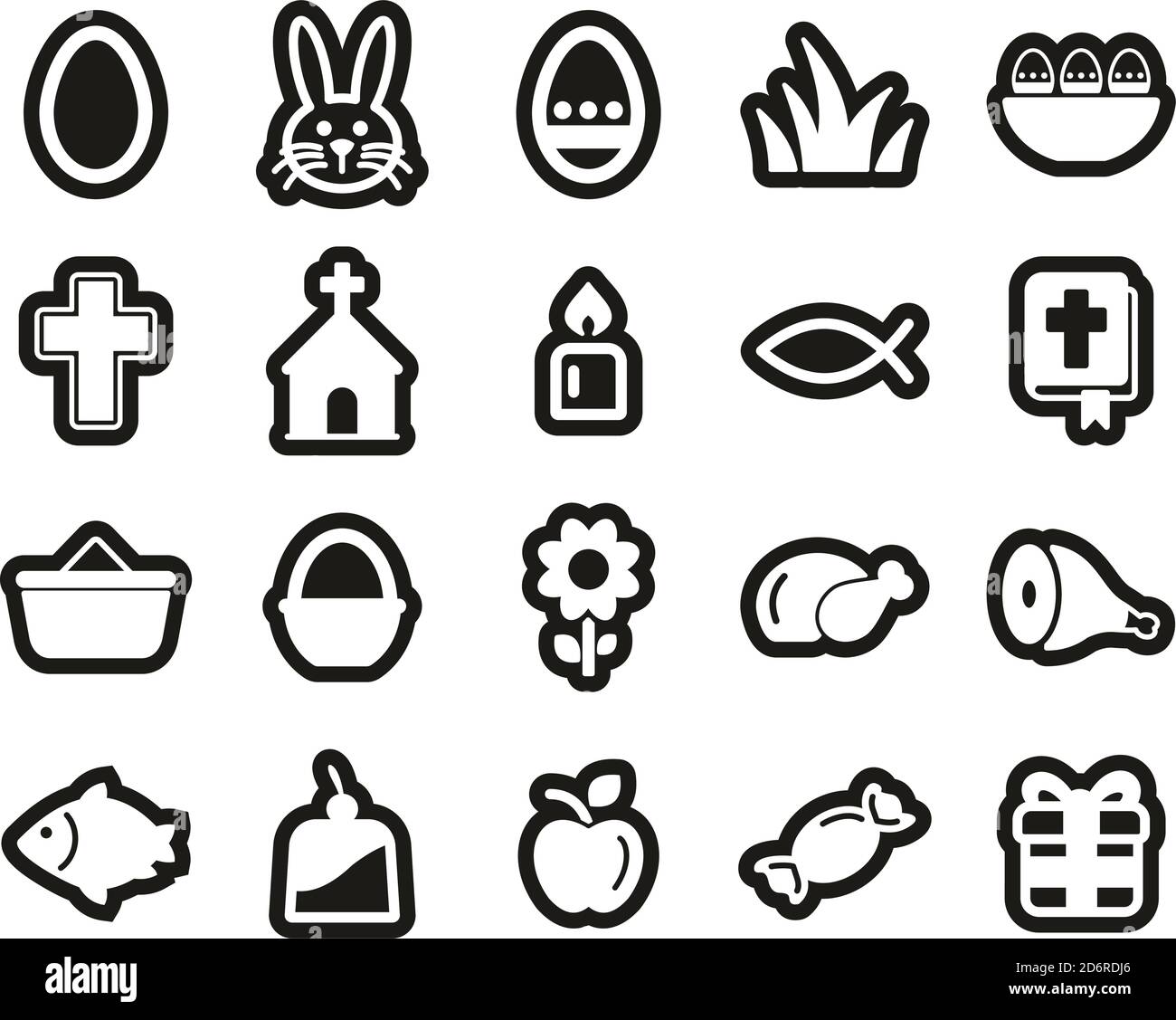 Easter Holiday Tradition & Culture Icons White On Black Sticker Set Big ...