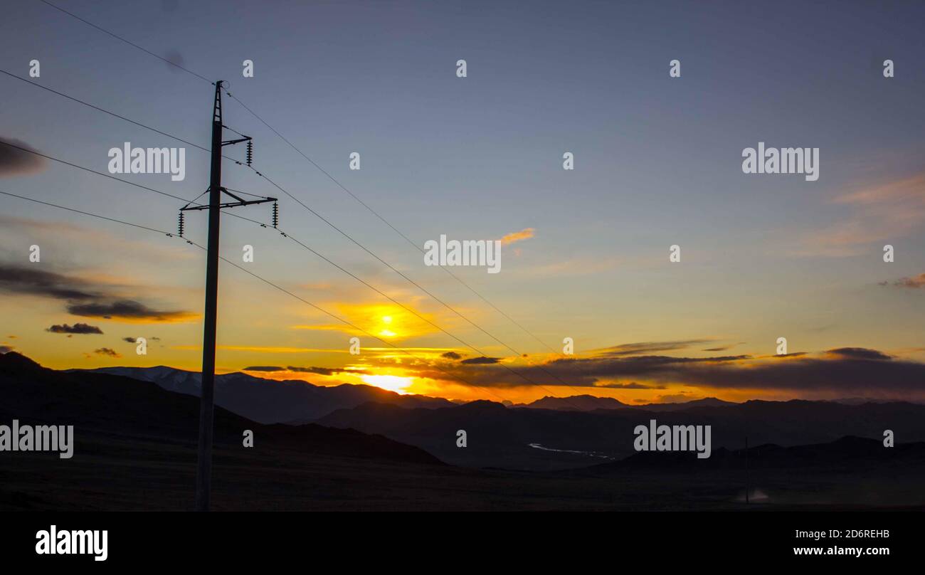 Mountains and sunset sky with nature in Mongolia Stock Photo - Alamy