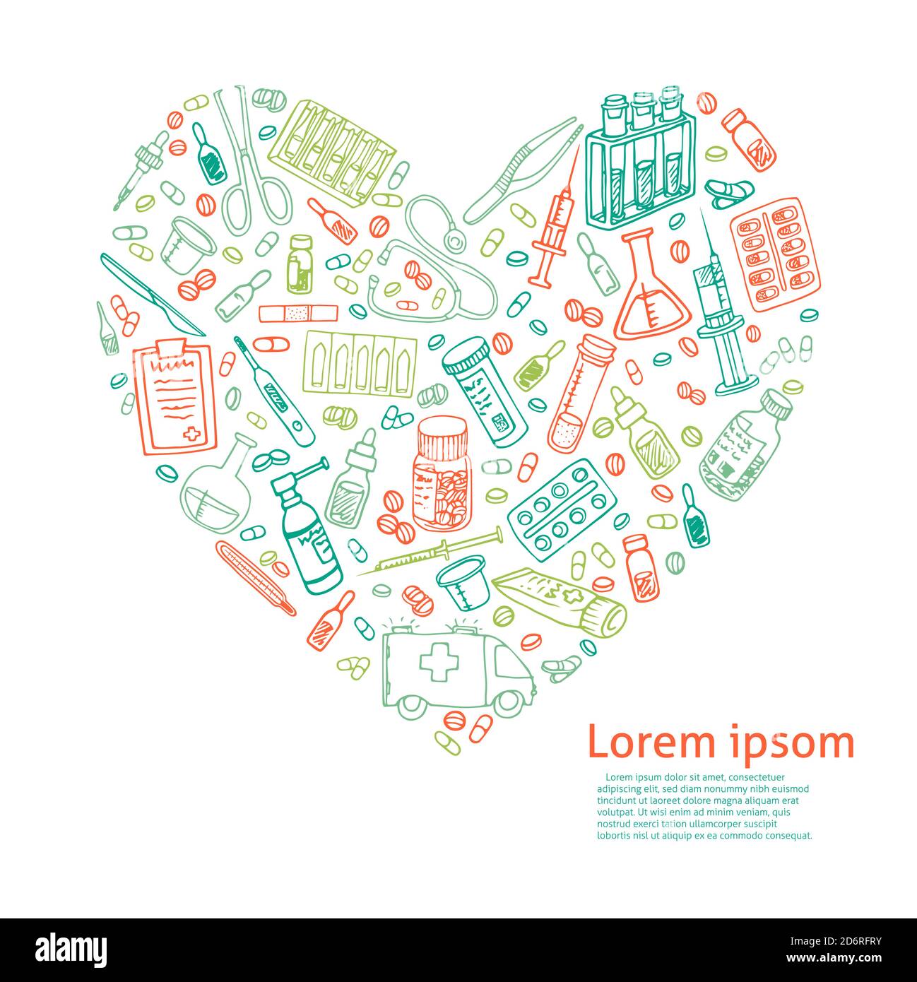healthcare doodles shaped in heart. Vector template Stock Vector Image ...