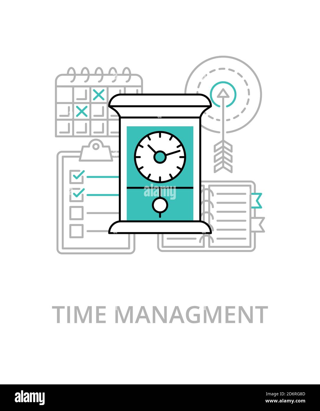 Time managment flat line illustration in trend style. Complex vector ...