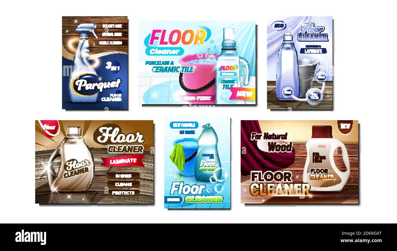 Floor Cleaner Creative Promo Posters Set Vector Stock Vector Image ...