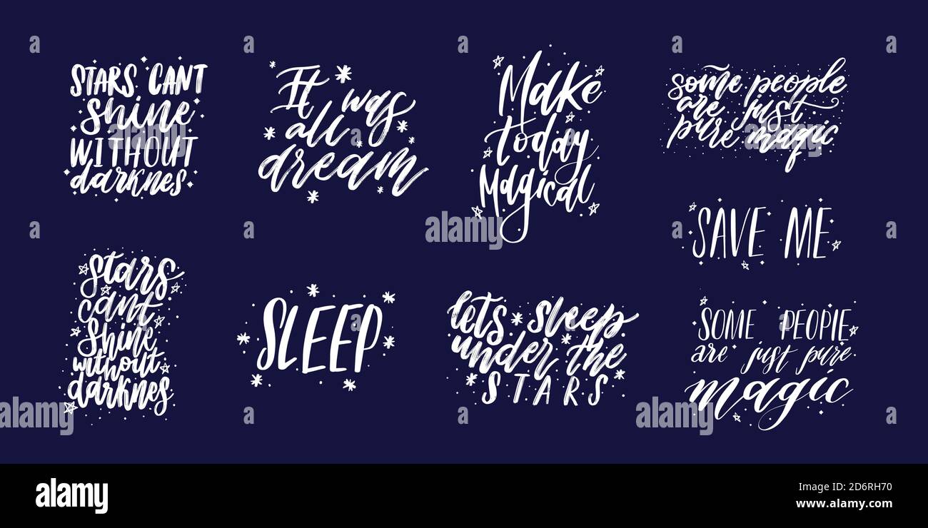 Typography vector calligraphy emotion magical lettering set. Hand ...