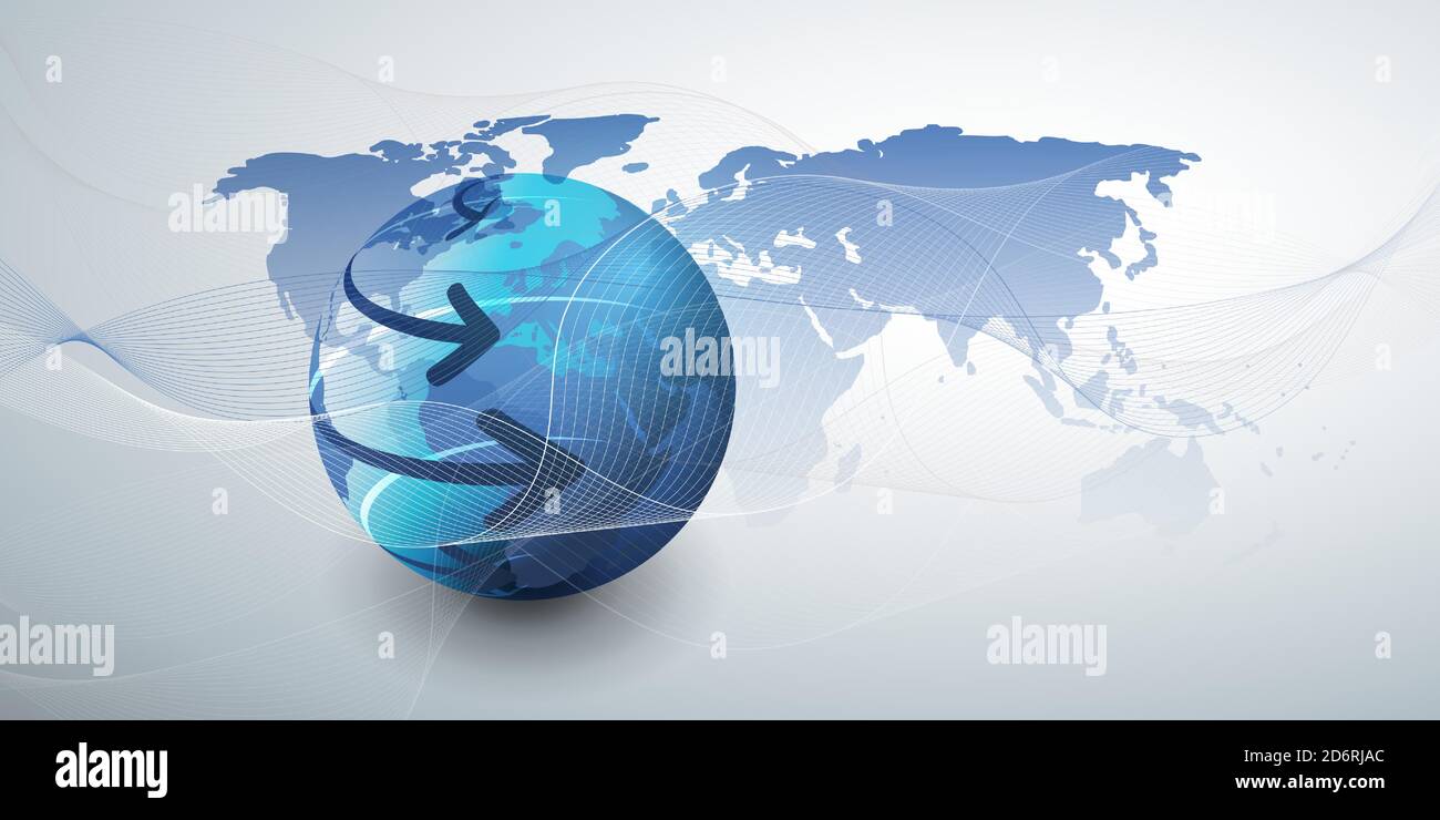 Cloud Computing and Global Networks Concept Design with Arrows Around Earth Globe, World Map and ...