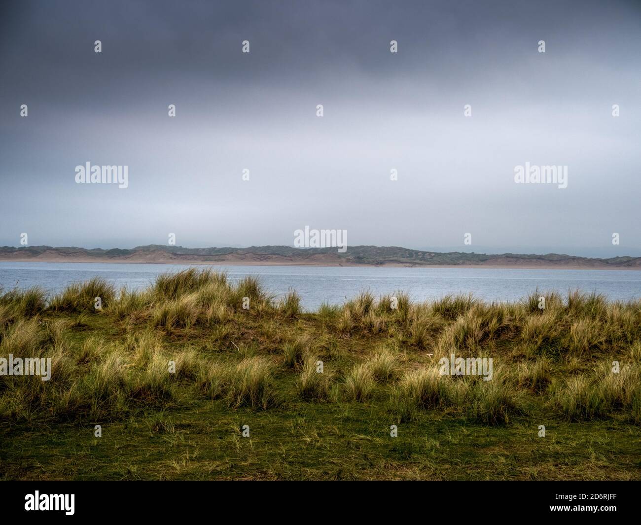 Marram grass view as storm comes in over Northam Burrows, North Devon ...