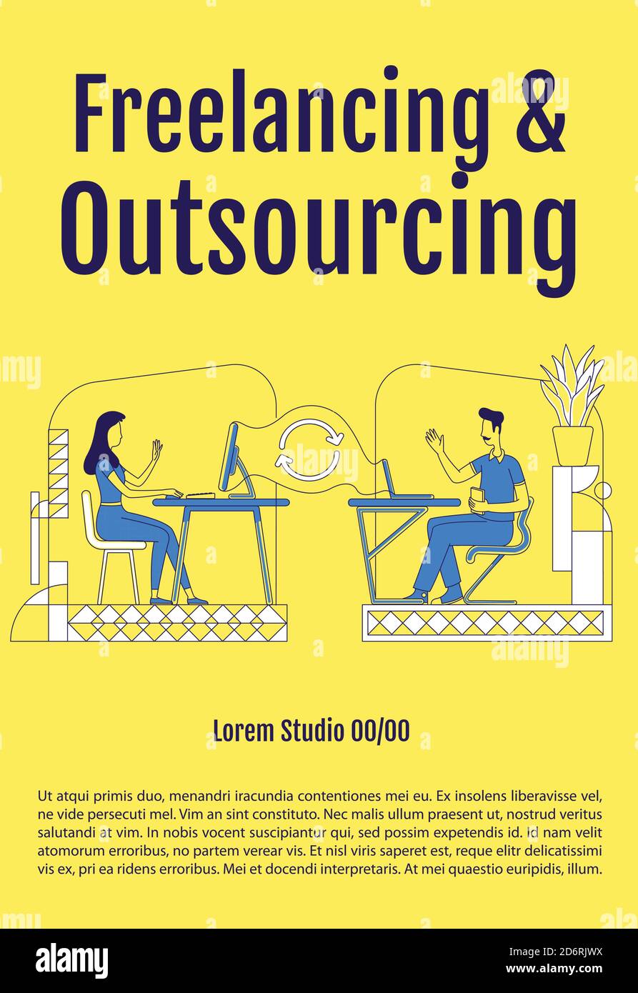 Freelancing and outsourcing poster flat silhouette vector template ...