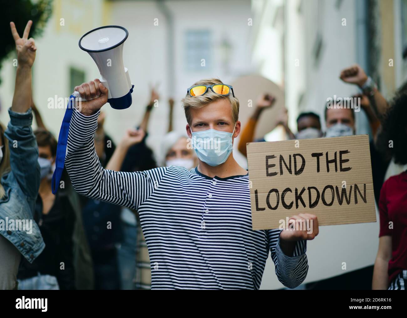 People with placards and posters on public demonstration, end of ...