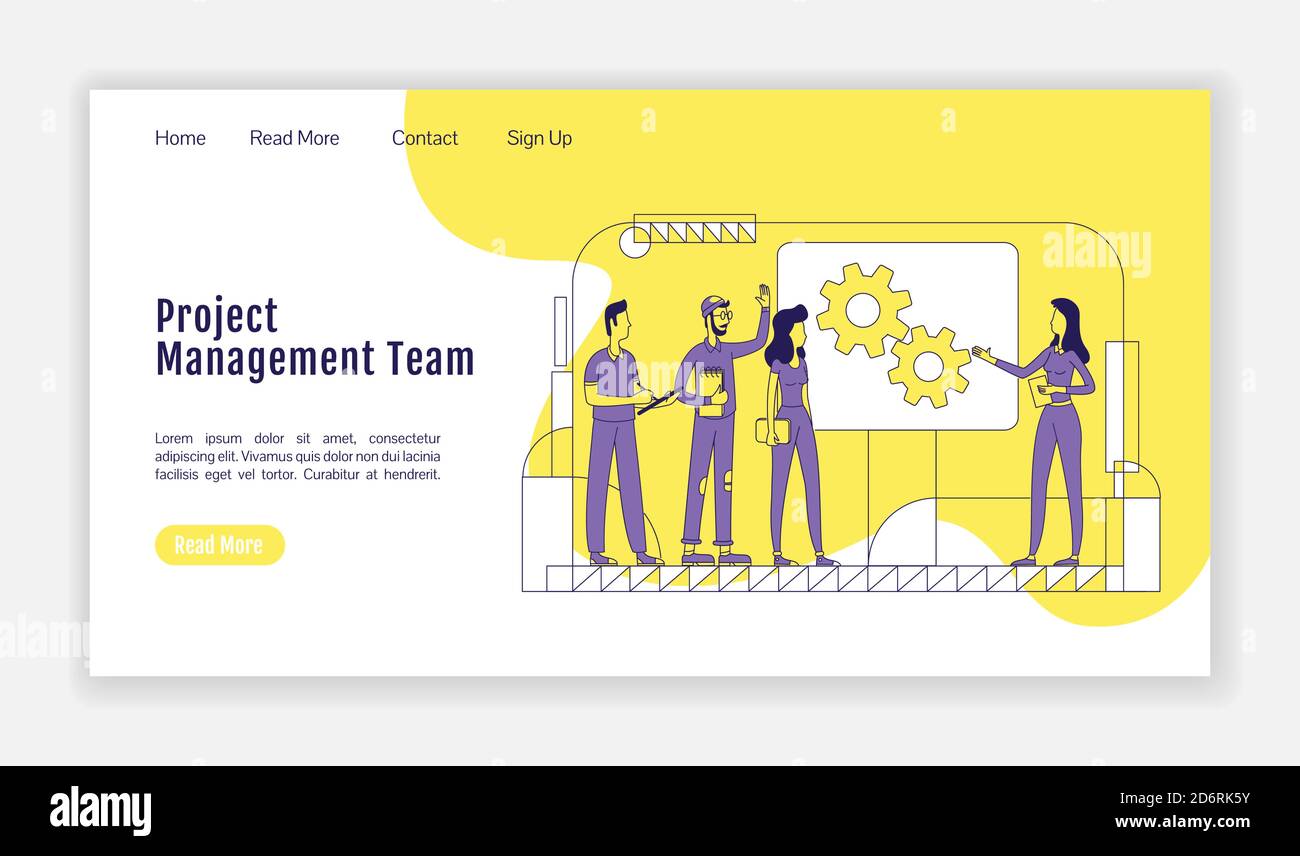 Project management team landing page flat silhouette vector template ...