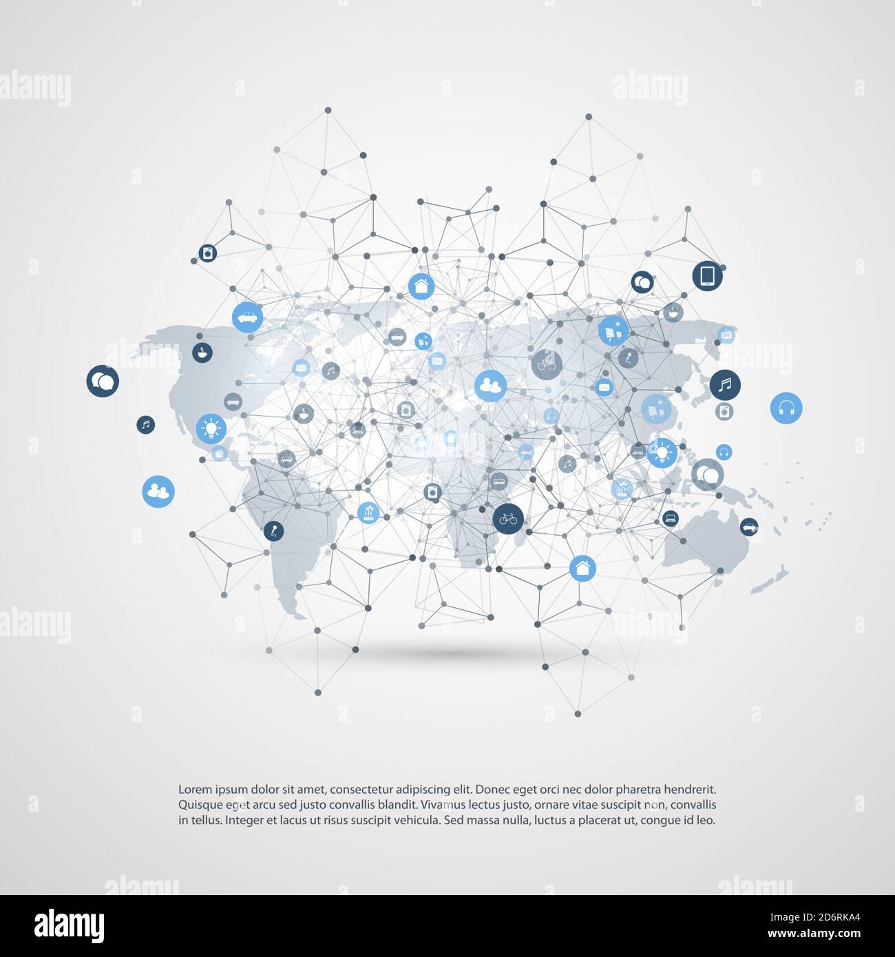Internet of Things, Cloud Computing Design Concept with World Map, Wireframe and Icons - Global ...