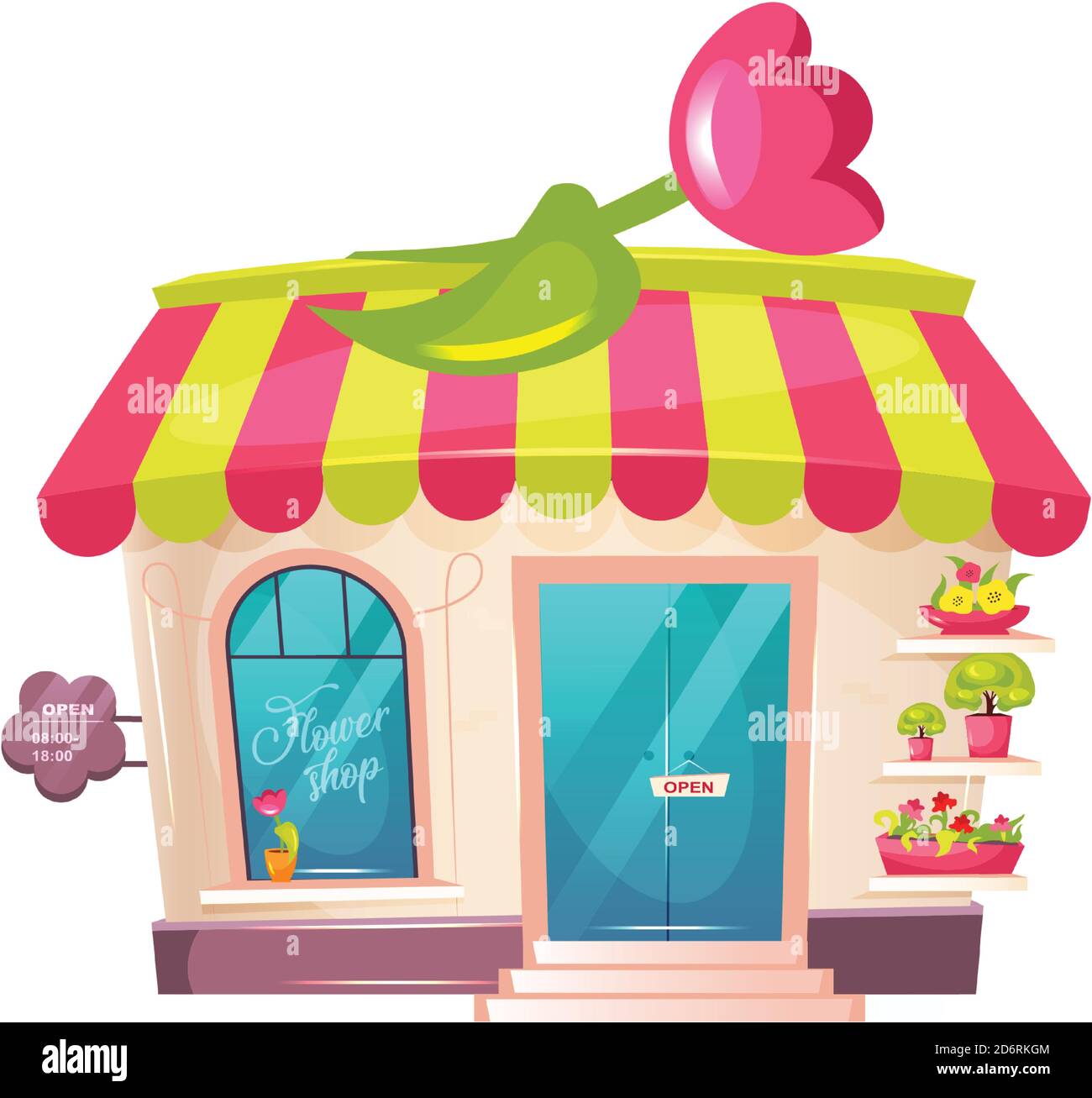 Flower shop exterior cartoon vector illustration Stock Vector Image ...