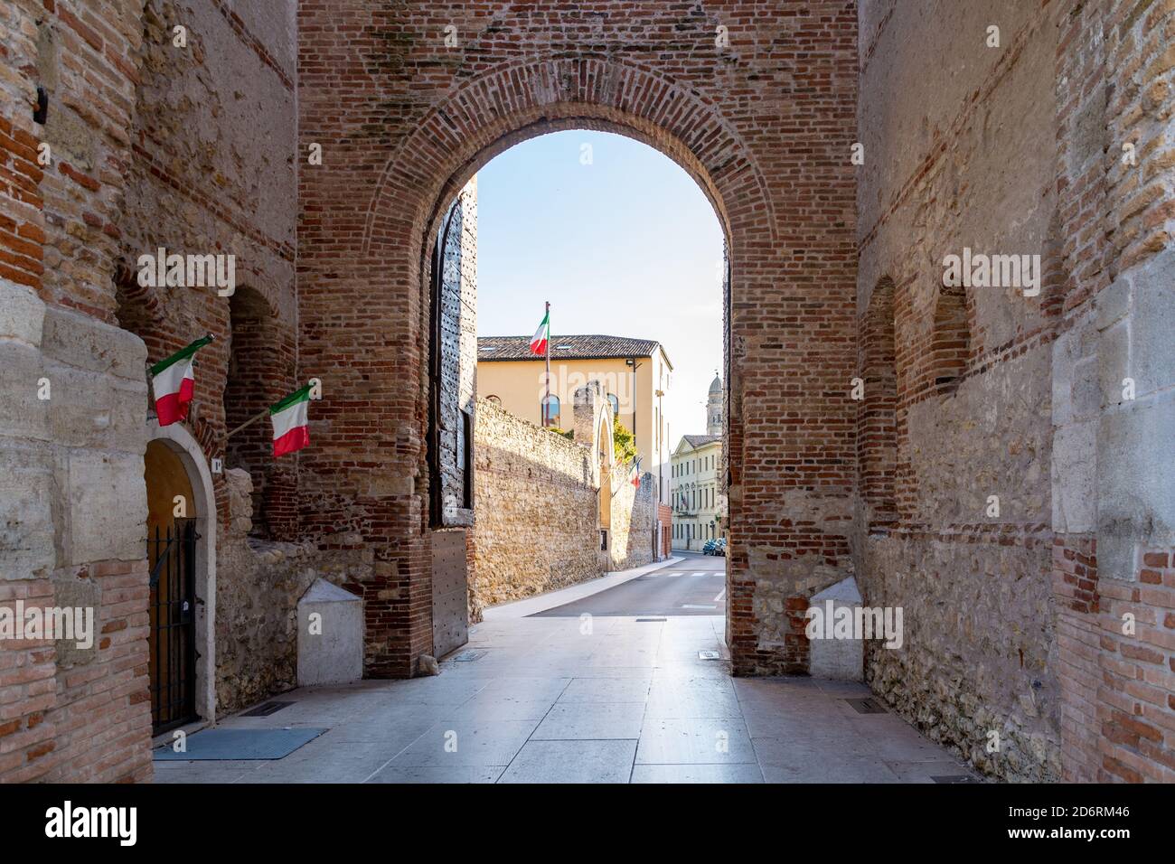 Medieval Town with a Castle and surrounding city wall of Soave in the ...