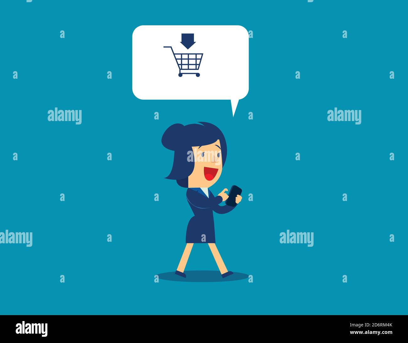 Illustration of business woman sale and buy using application on smart ...