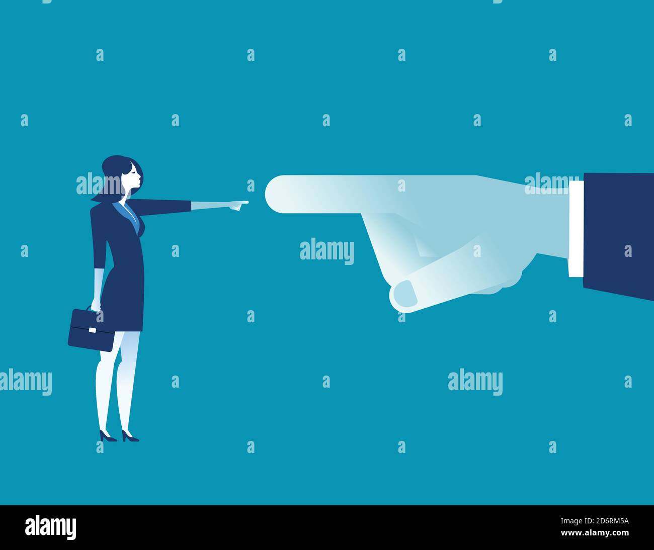 Manager big finger pointing at the small businesswoman. Concept ...