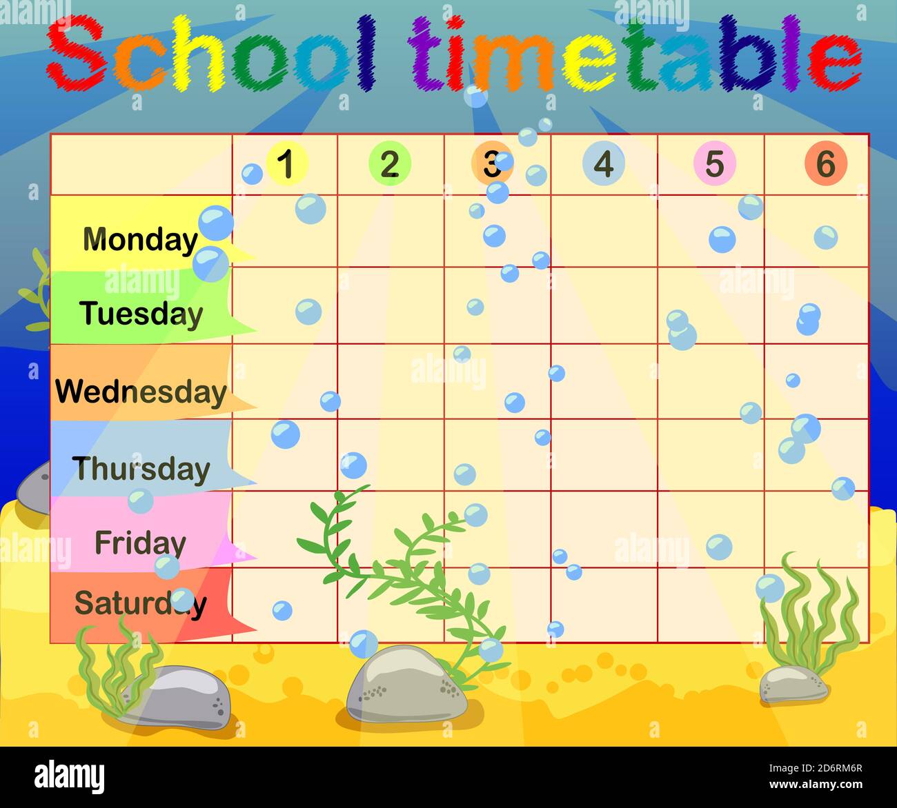 School timetable with marine themes, table, underwater Stock Vector ...