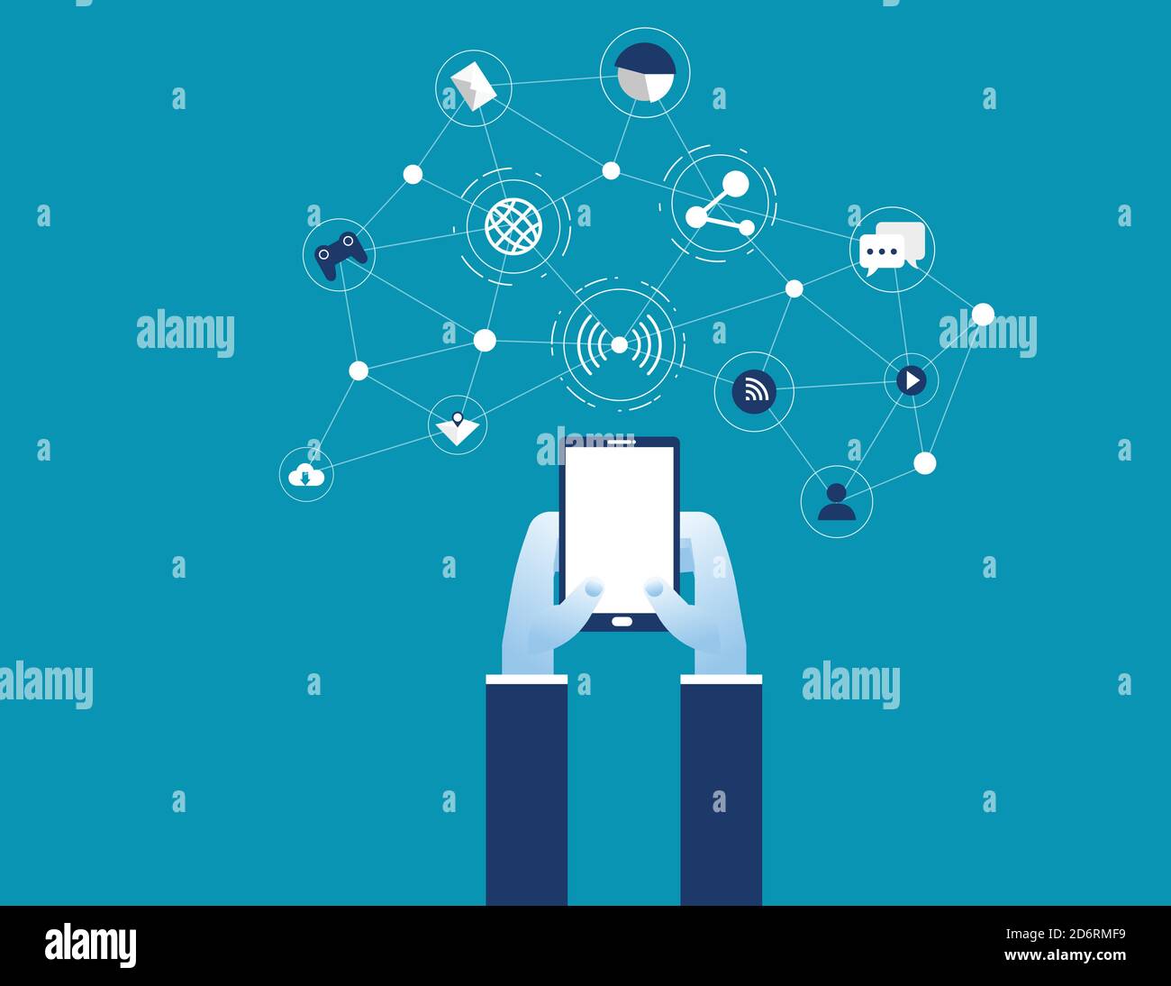 Network with mobile phone. Concept business design cartoon illustration ...