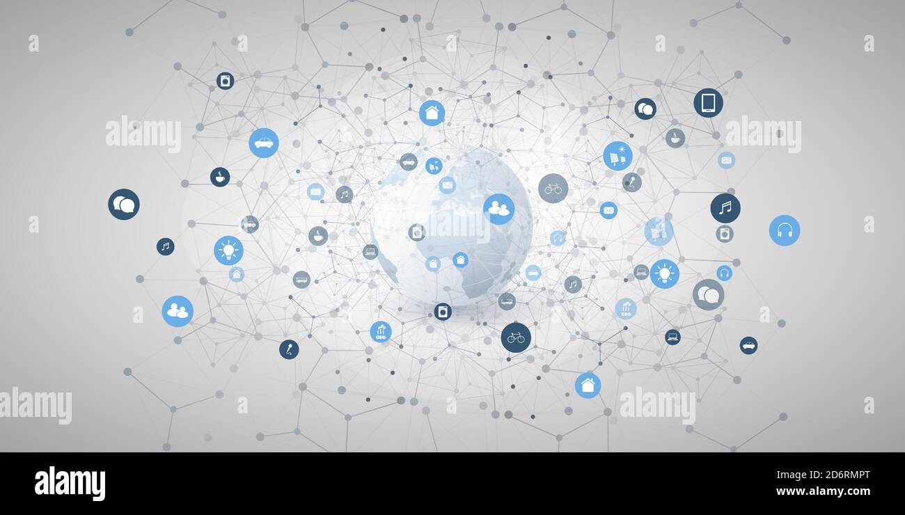 Internet of Things, Cloud Computing Design Concept with Earth Globe and Icons - Global Digital ...