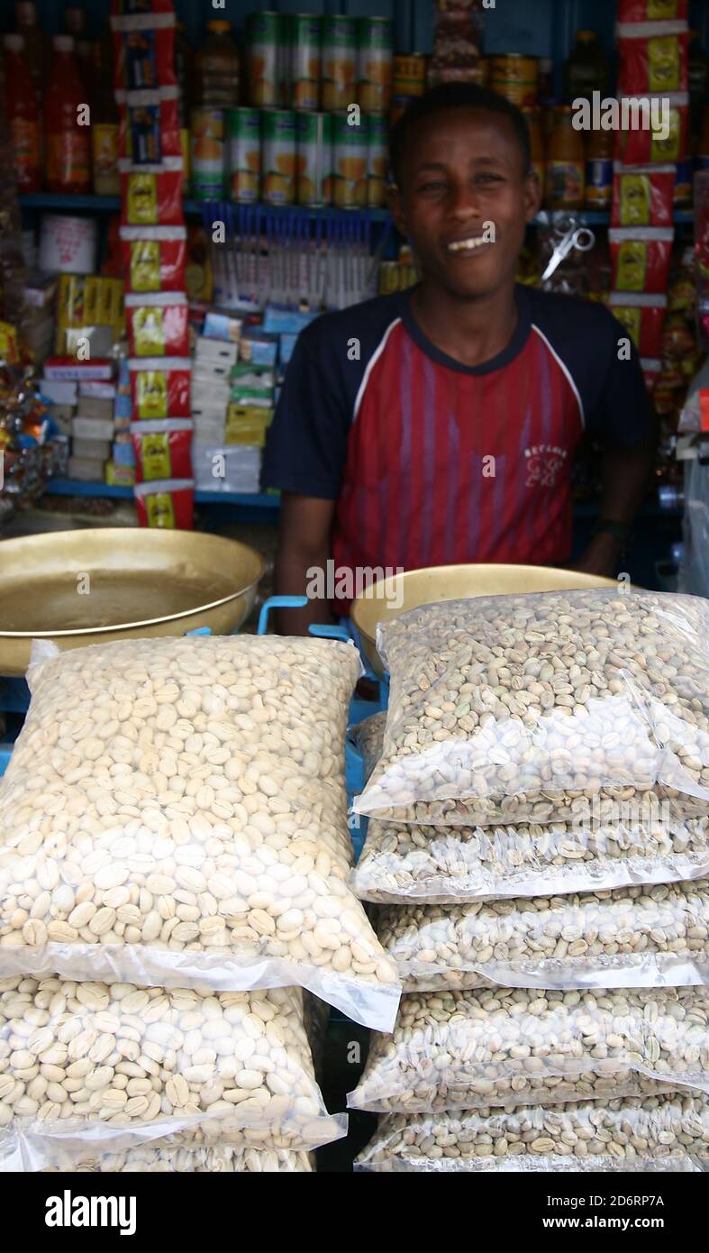 A raw coffee bean retailer in Jimma, Kaffa, Ethiopia Stock Photo - Alamy
