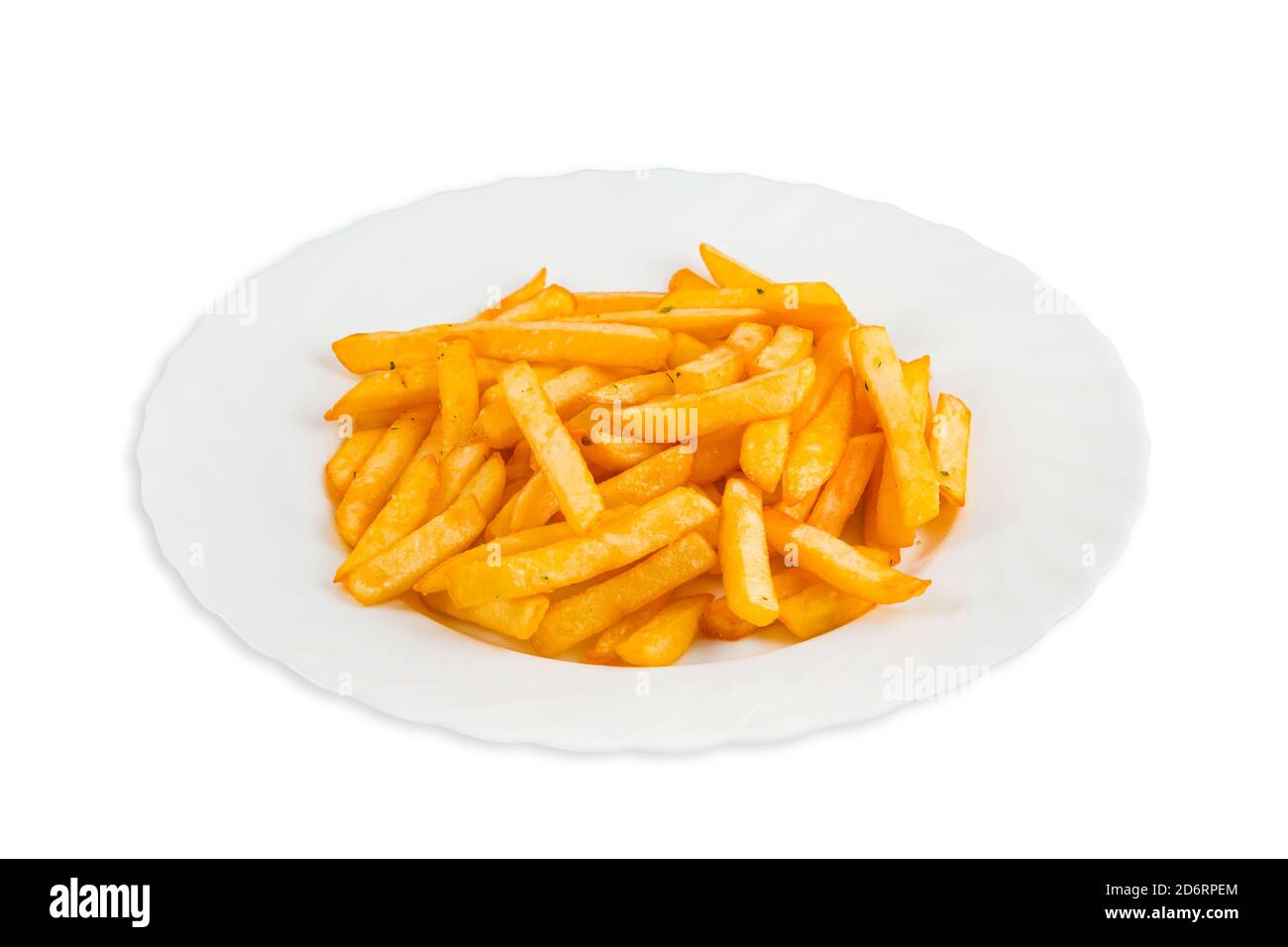 French fries on a plate, isolated on white background Stock Photo - Alamy