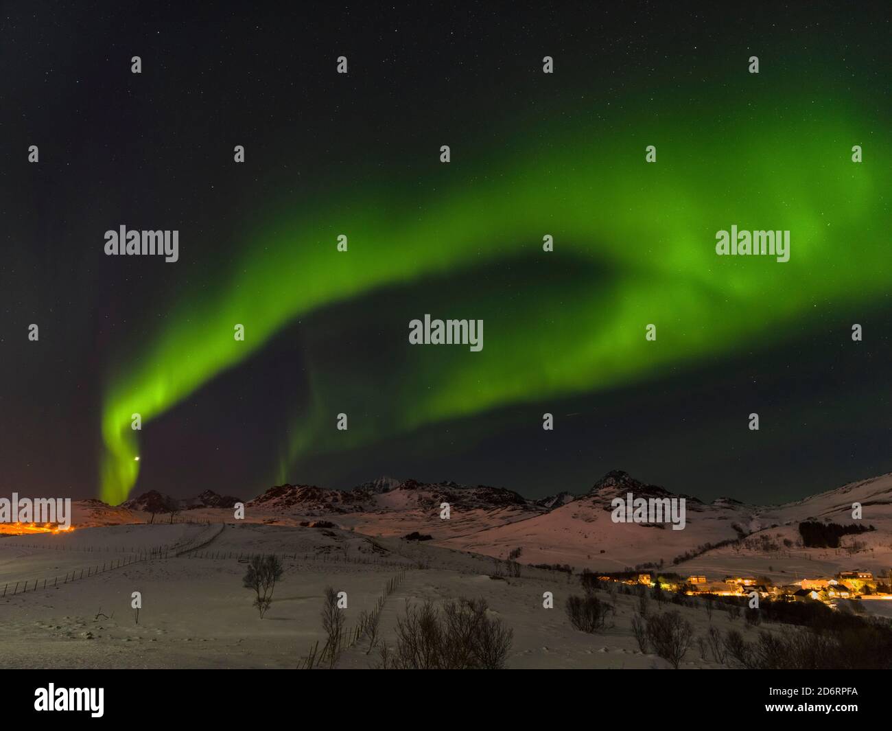 Landscape with northern lights near Borg north of Leknes, island ...