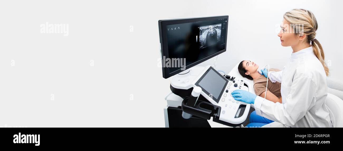 Ultrasound Diagnostics Of The Thyroid Gland Woman Endocrinologist