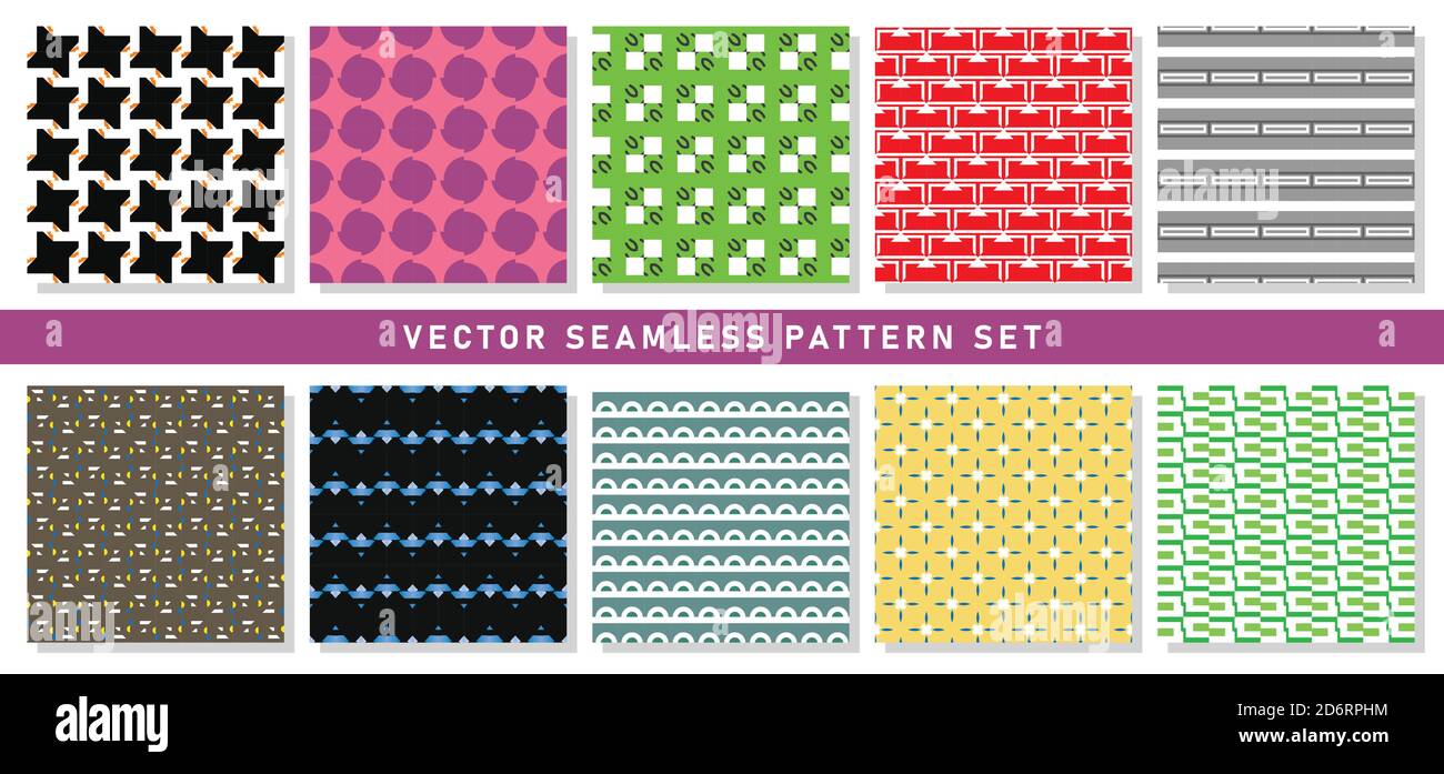 Vector seamless pattern texture background set with geometric shapes in ...
