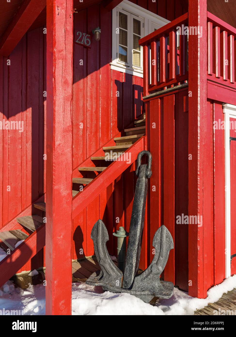 Rorbu, traditional fishermen huts, now used as hotels, in the town of ...