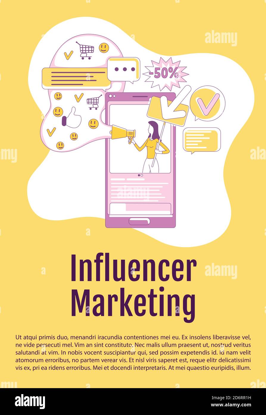 Influencer marketing poster flat silhouette vector template Stock ...