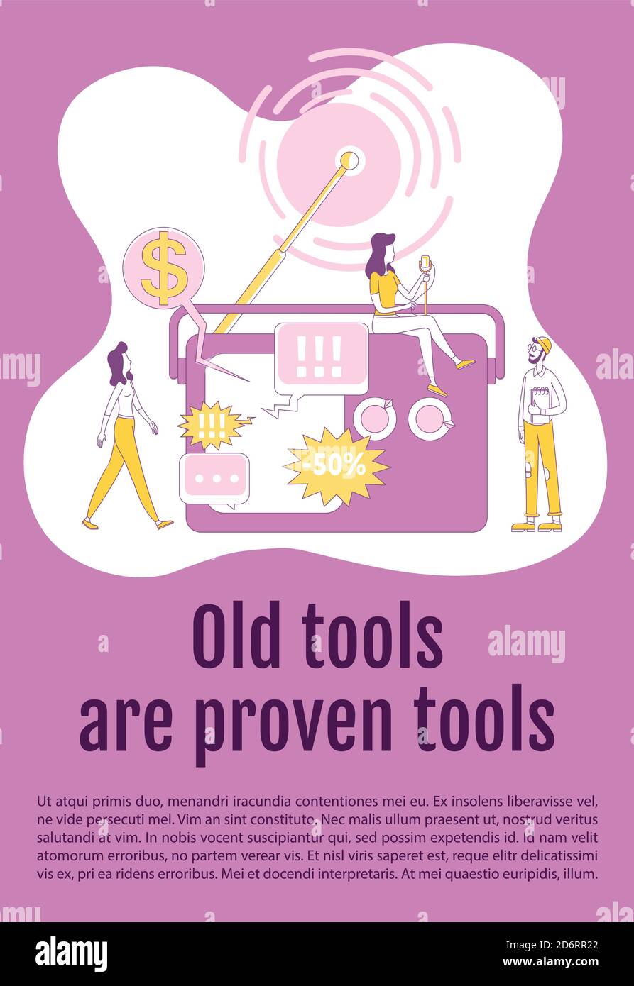 Old tools and proven tools poster flat silhouette vector template Stock ...