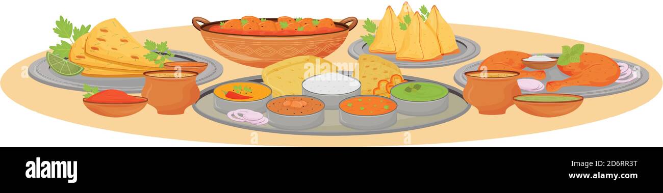 Indian dishes serving cartoon vector illustration Stock Vector Image ...