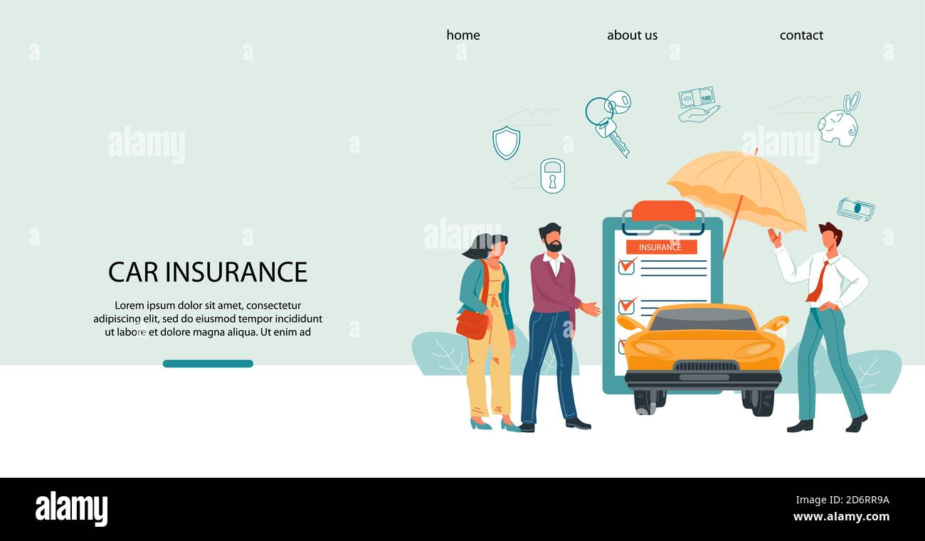 Car insurance website or landing page template flat vector illustration ...