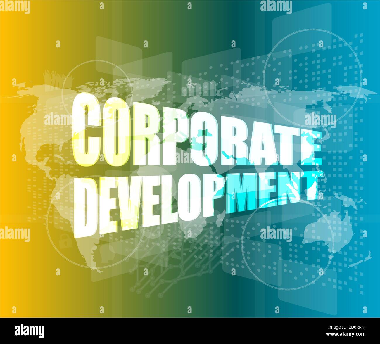corporate development words on digital screen with world map Stock ...