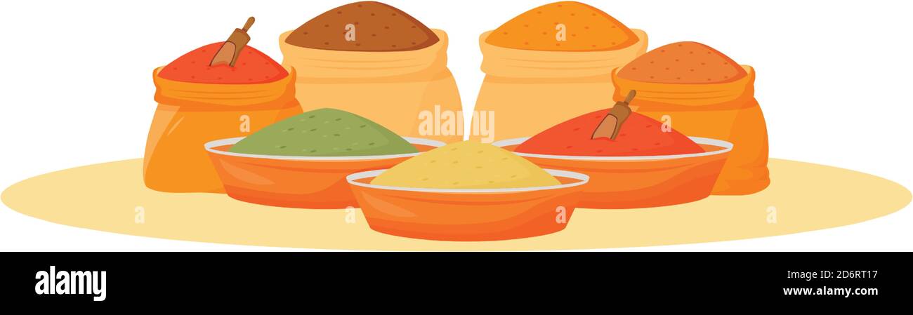 Indian spices assortment cartoon vector illustration Stock Vector Image ...