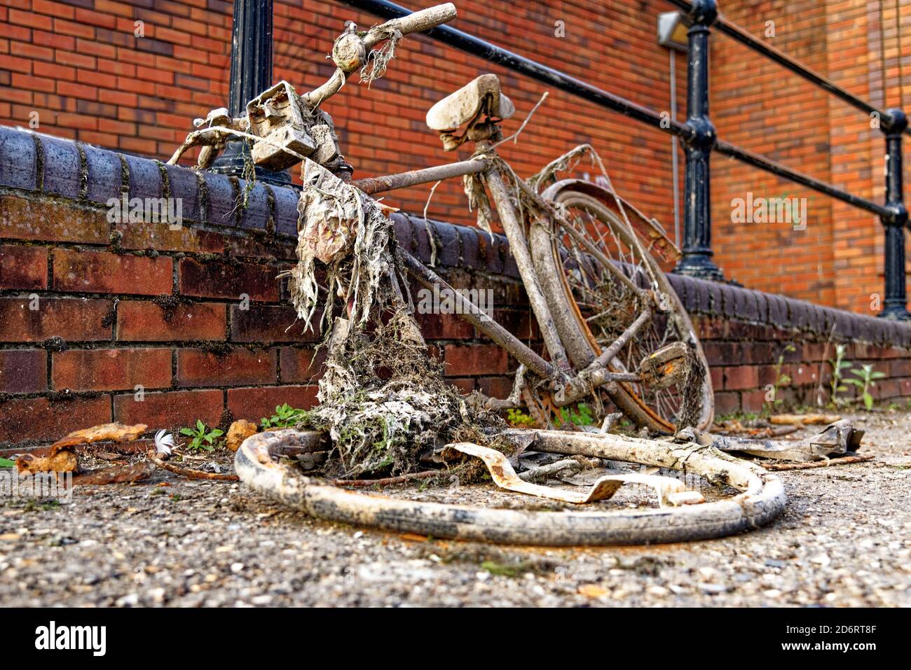 Rusty old bike taking out from a canal - Reading - United Kingdom Stock ...