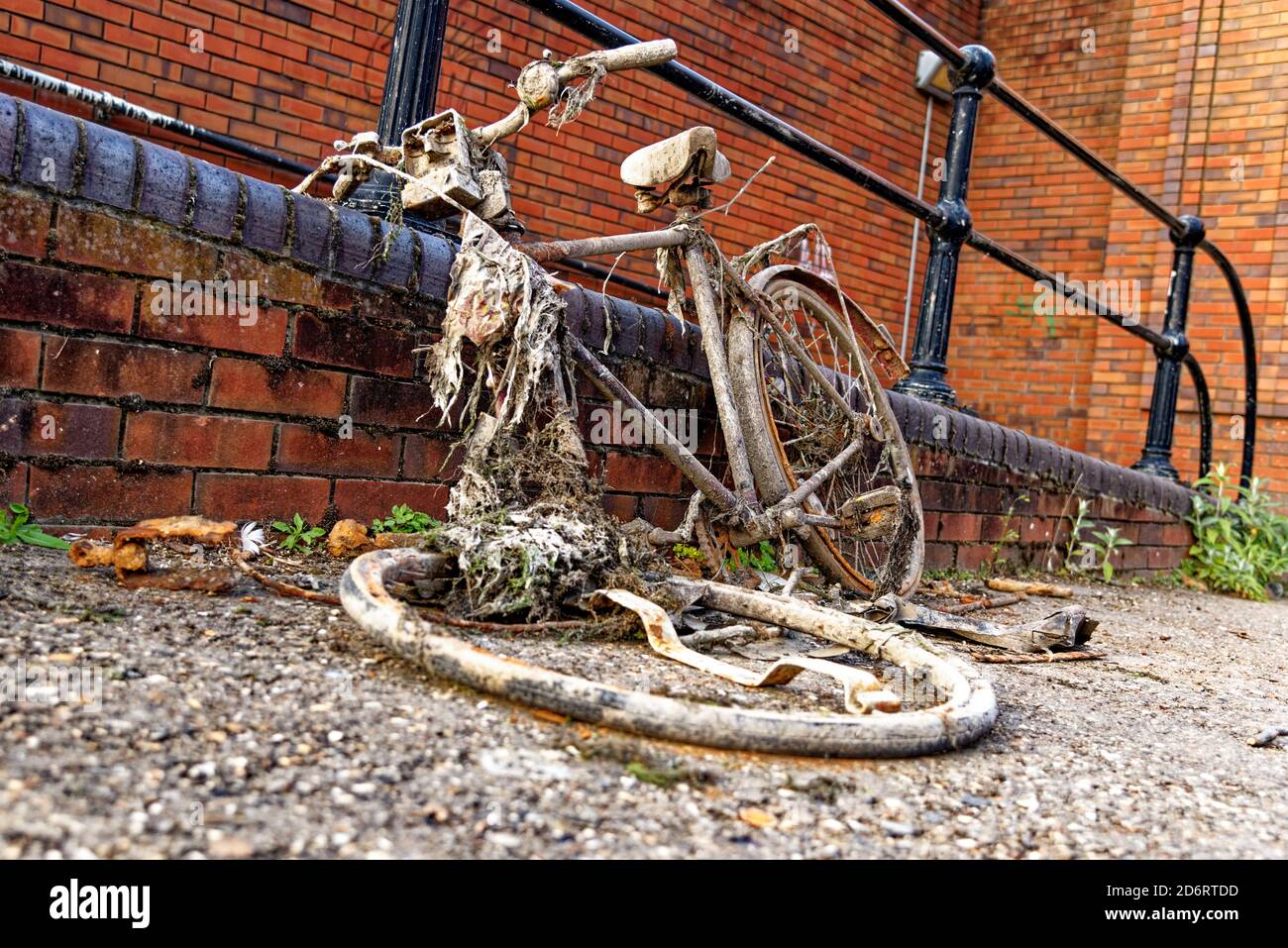 Rusty old bike taking out from a canal - Reading - United Kingdom Stock ...