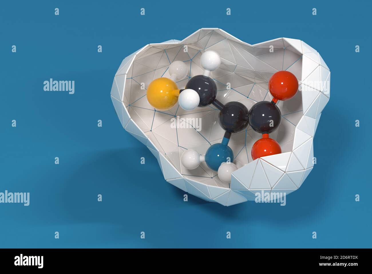 Cysteine (l-cysteine, Cys, C) amino acid molecule. 3D rendering. Atoms ...