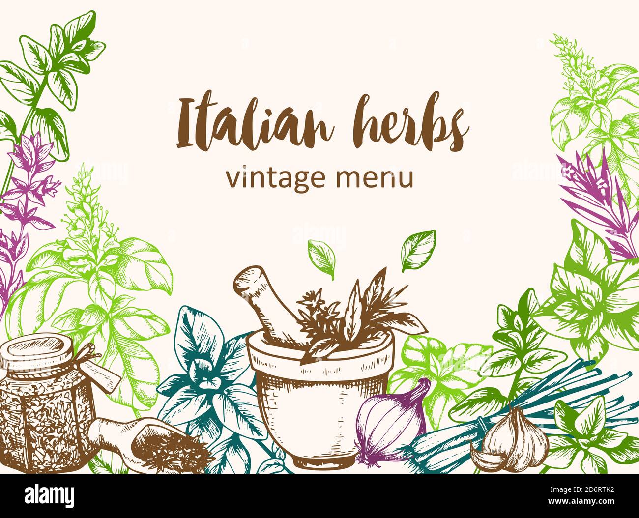 Vintage hand drawn background with Italian spices and herbs Stock Photo ...