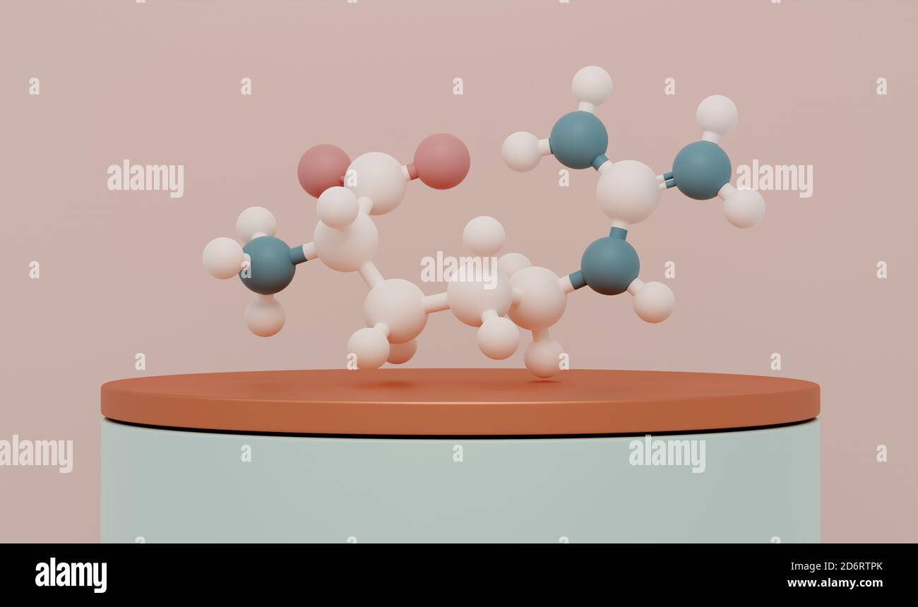 Arginine (L-arginine, Arg, R) amino acid molecule. 3D rendering. Ball ...
