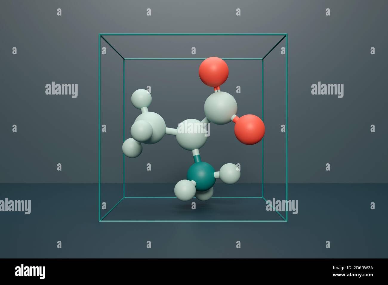 Alanine (L-alanine, Ala, A) amino acid molecule. 3D rendering. Atoms ...