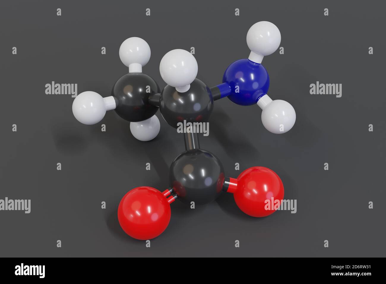 Alanine (L-alanine, Ala, A) amino acid molecule. 3D rendering. Atoms ...