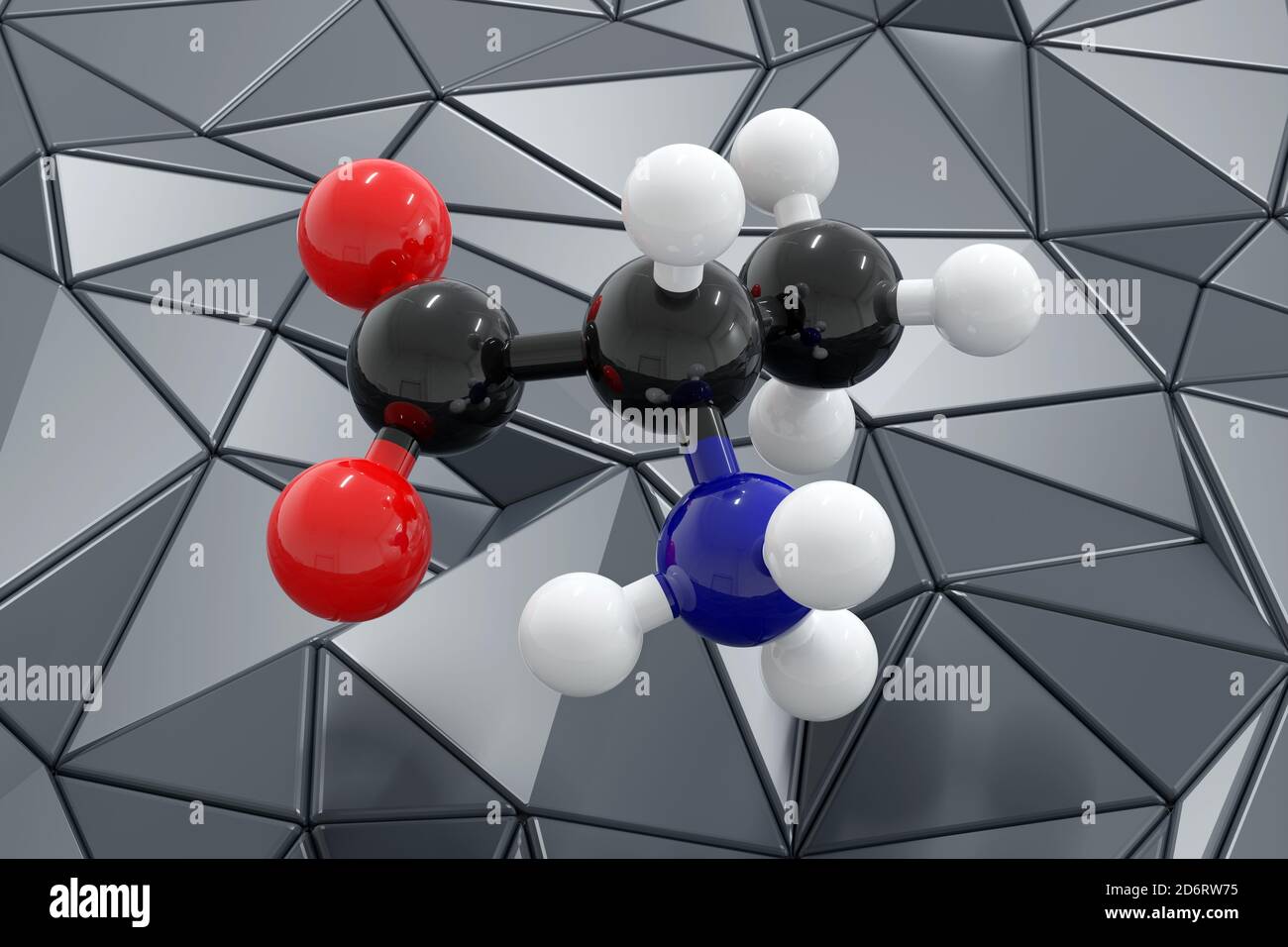Alanine (L-alanine, Ala, A) amino acid molecule. 3D rendering. Atoms ...