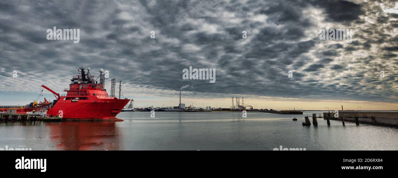 Rescue oil service ship in Esbjerg harbor, Denmark Stock Photo - Alamy