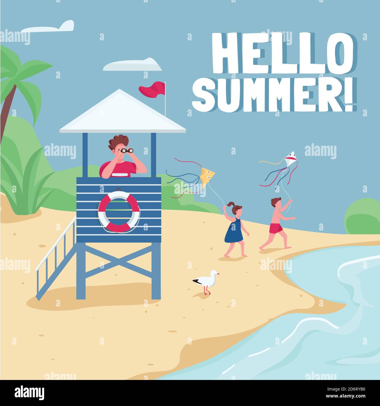 Beach safety, lifeguard tower social media post mockup Stock Vector ...