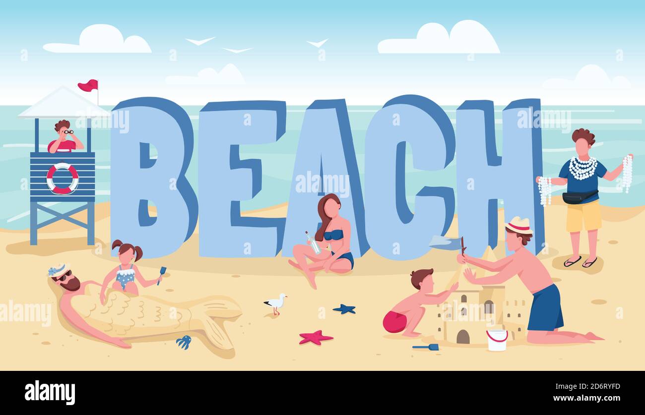 Beach word concepts flat color vector banner Stock Vector Image & Art ...