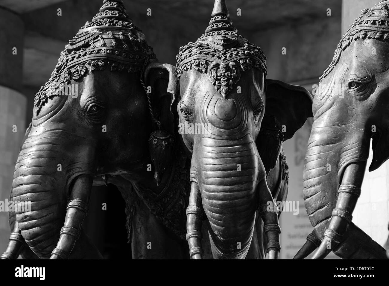 Monument to three elephants in Thailand black and white photo Stock ...