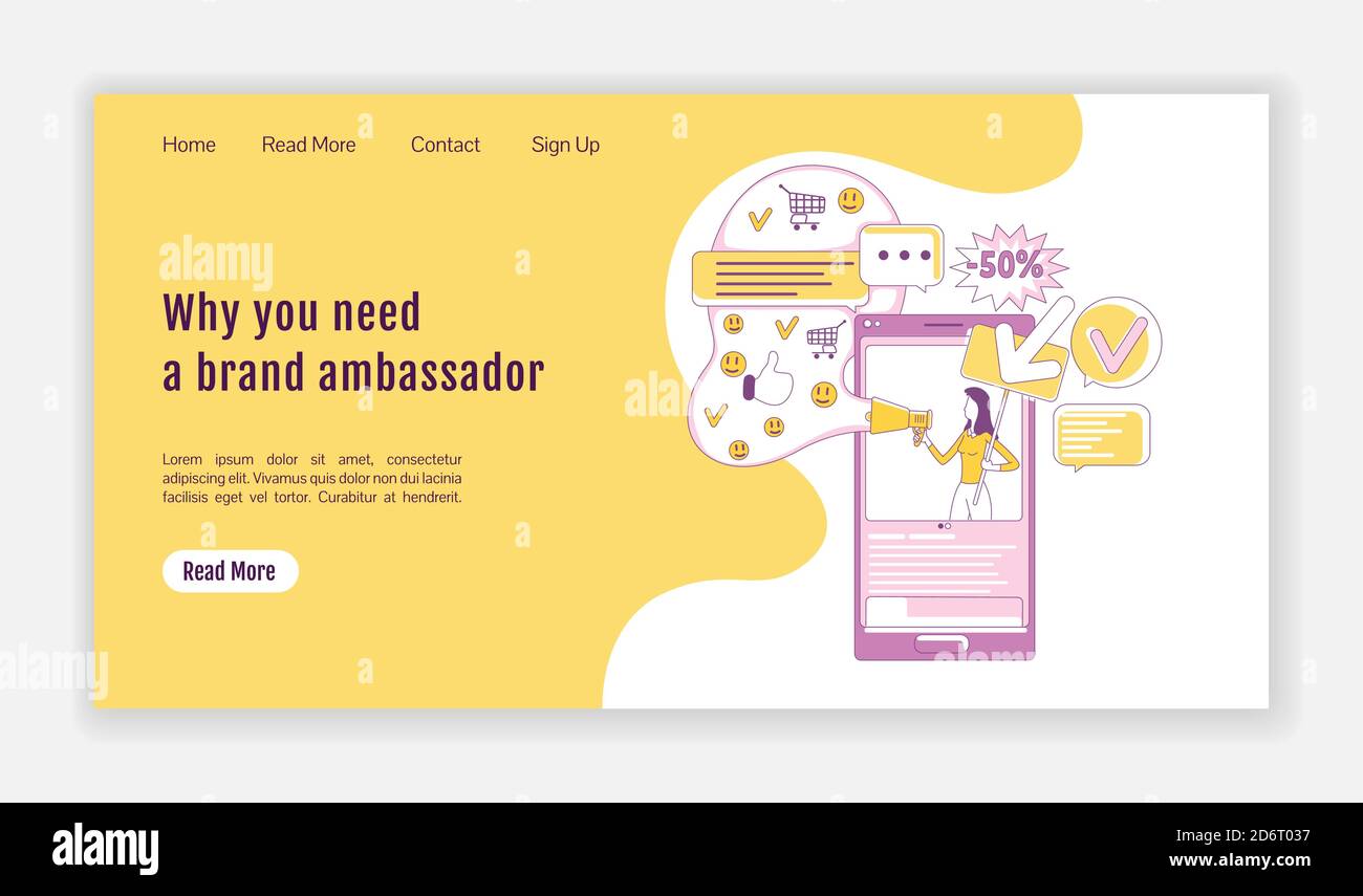 Brand ambassador landing page flat silhouette vector template Stock ...