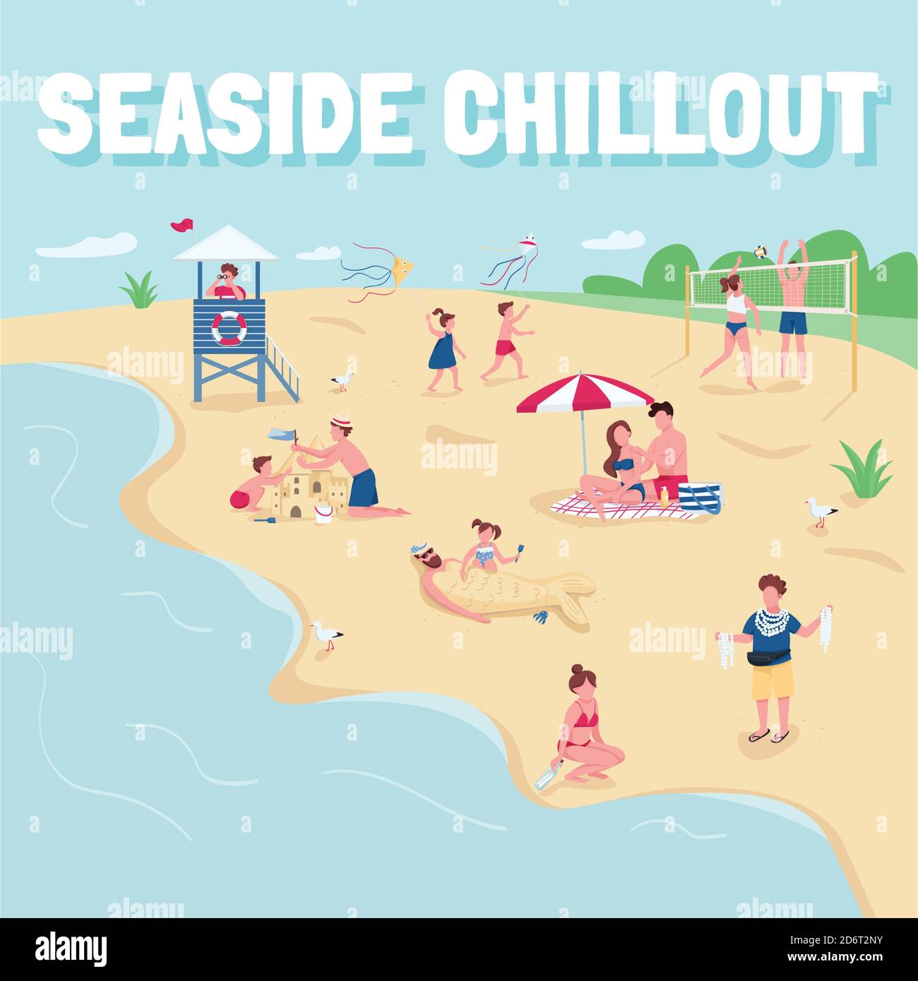 Summer recreation, beach activities social media post mockup Stock ...