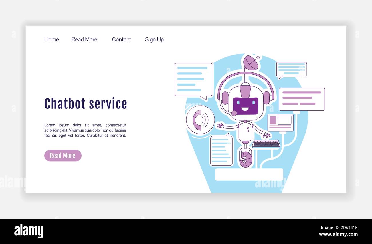 Chatbot service landing page flat silhouette vector template Stock ...