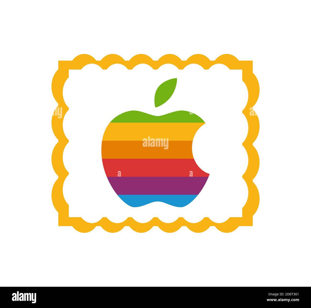 Apple logo. Apple is American corporation develops and sells consumer ...