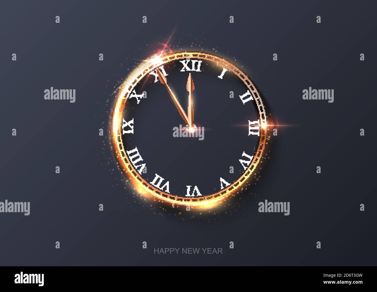 Happy new year clock countdown background. Gold light shining with ...