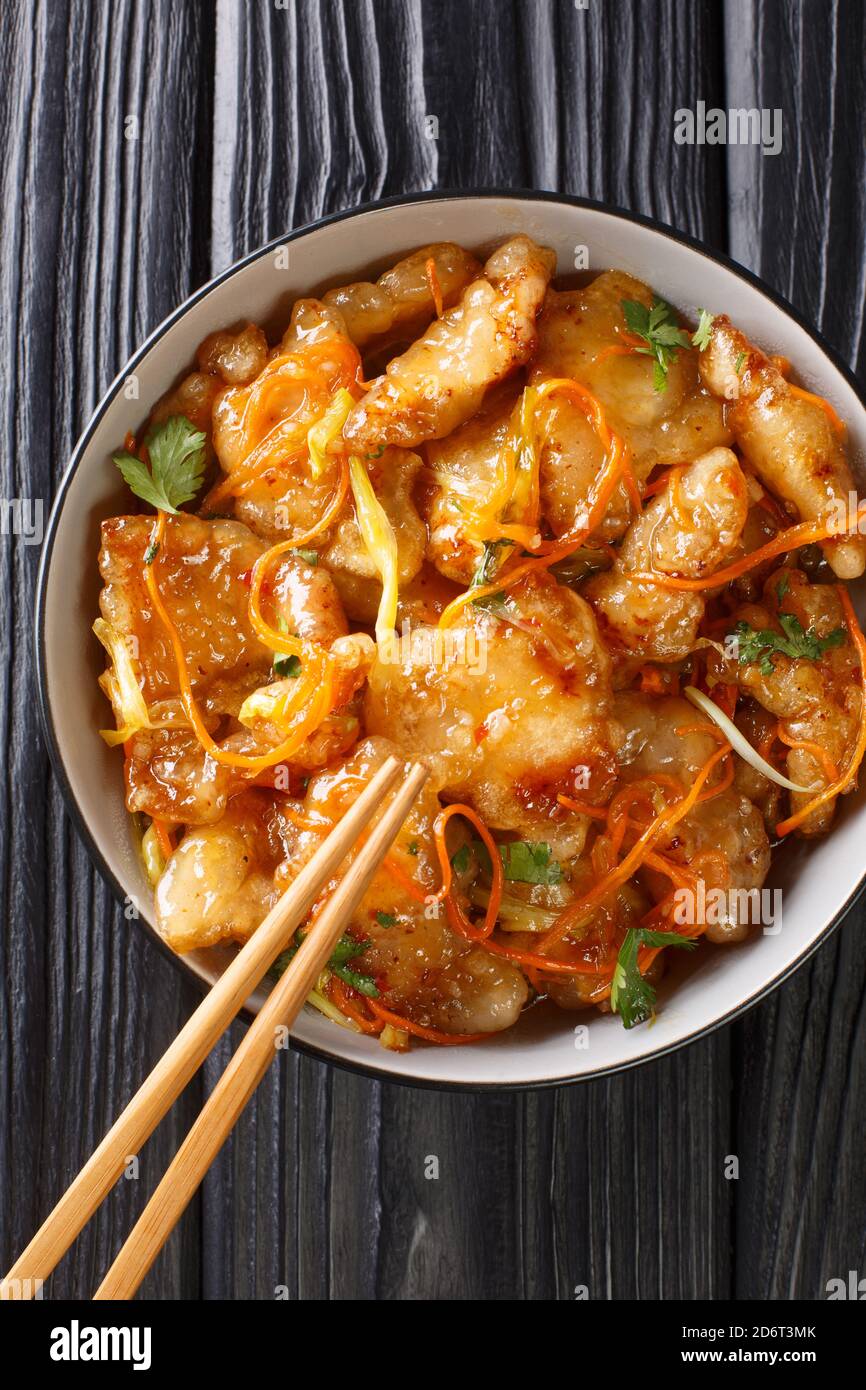 Sweet and Sour Pork Guo Bao Rou Asian Home Cooking Recipes closeup on ...