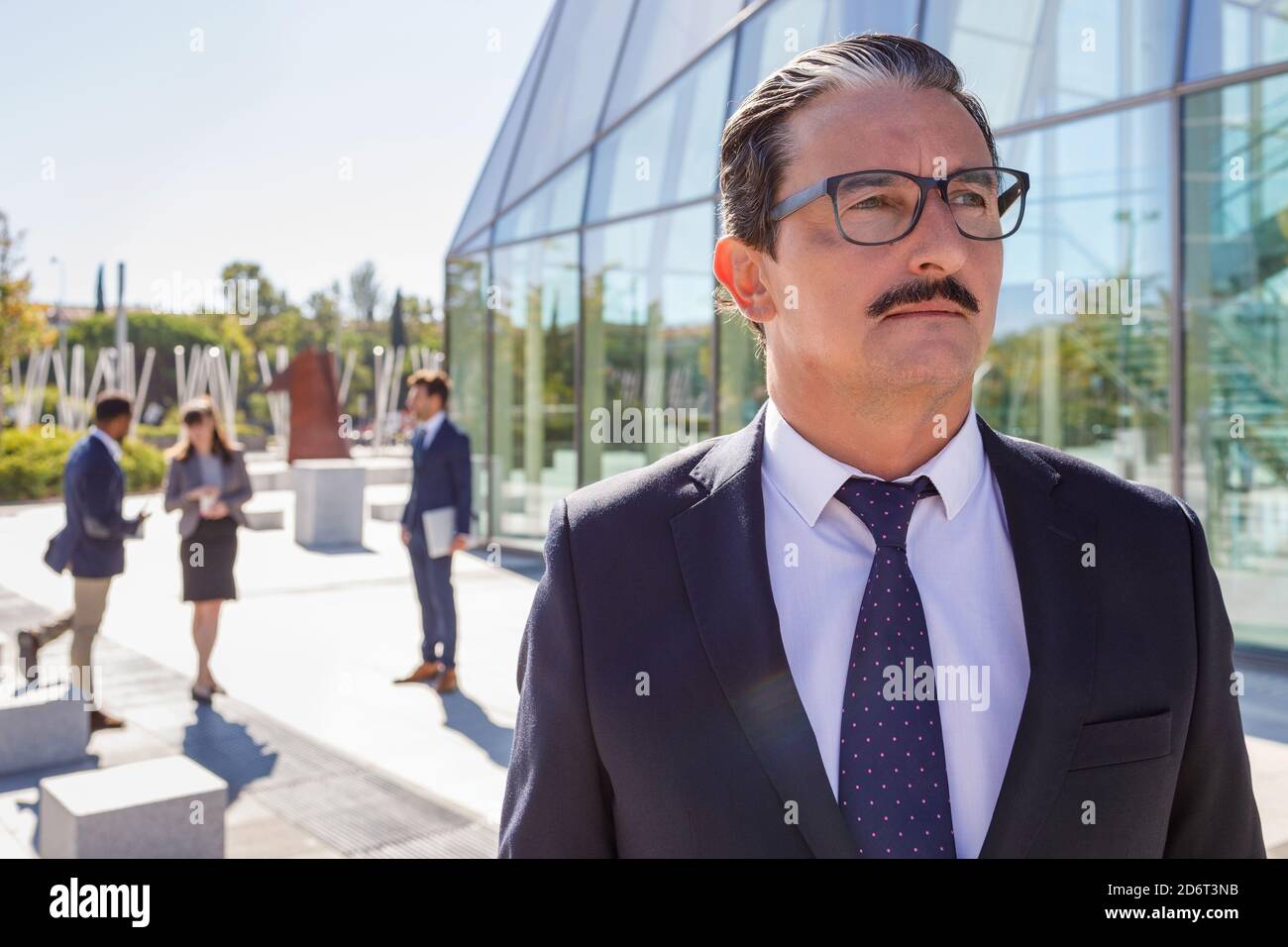 Serious middle aged male manager with mustache in classy outfit looking ...